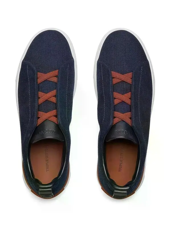 Zegna Triple Stitch Denim Sneakers - Blue