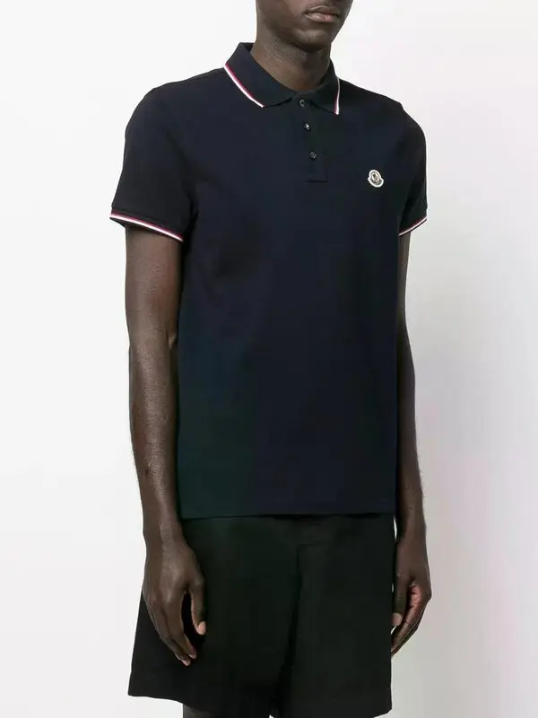 Moncler Logo-patch Tipped Polo Shirt - Blue