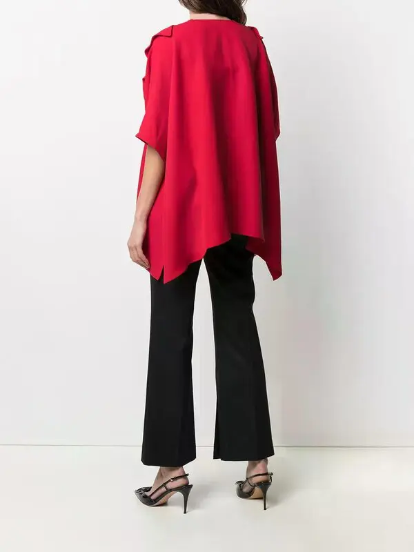 Valentino Garavani Silk Ruffled Drape Blouse - Red