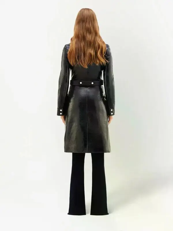 COURREGES Faux Leather Logo Patch Trench Coat - Black