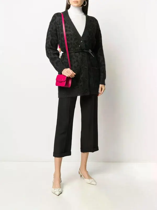 Valentino Garavani Leopard Print Belted V-neck Cardigan