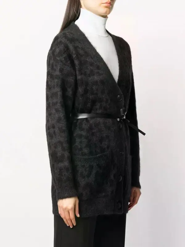 Valentino Garavani Leopard Print Belted V-neck Cardigan