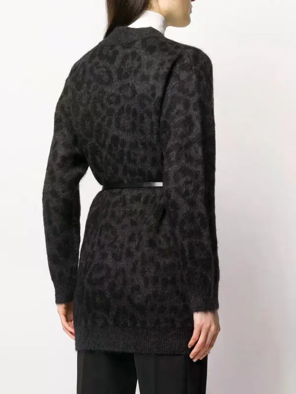 Valentino Garavani Leopard Print Belted V-neck Cardigan