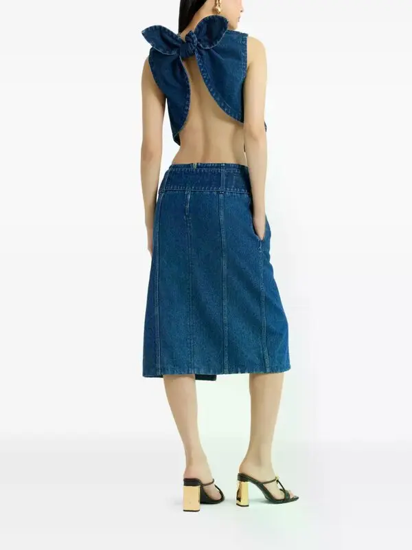 PATOU Belted Denim Midi Skirt - Blue