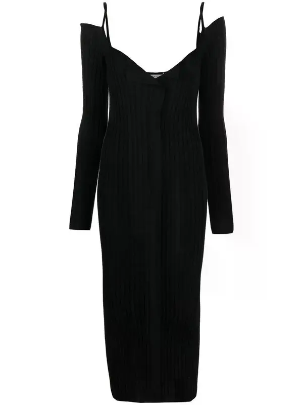 Philosophy Di Lorenzo Serafini Ribbed-knit V-neck Dress - Black