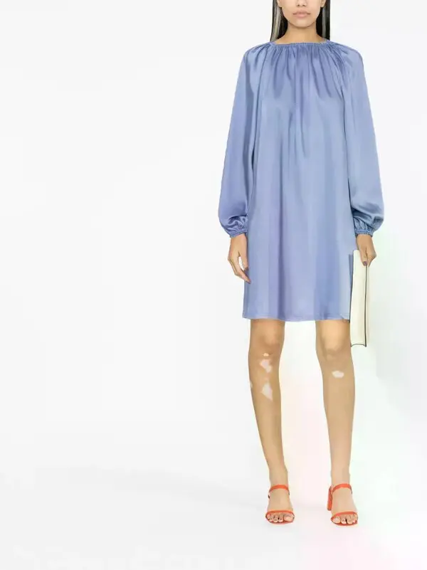 BLANCA VITA Gathered-detail Long-sleeve Dress - Blue