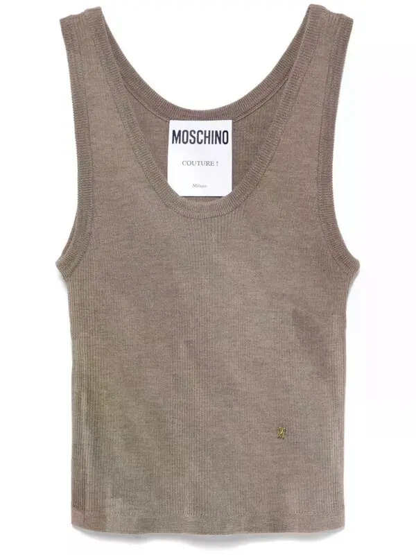Moschino Embellished Ribbed Tank Top - Neutrals