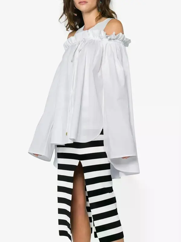 Alberta Ferretti Cold Shoulder Frill Long Sleeve Top