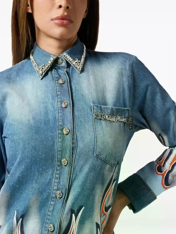 Philipp Plein Flame Racing Denim Shirt