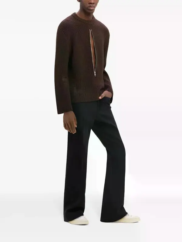 COURREGES Zipped Ribbed Wool Sweater