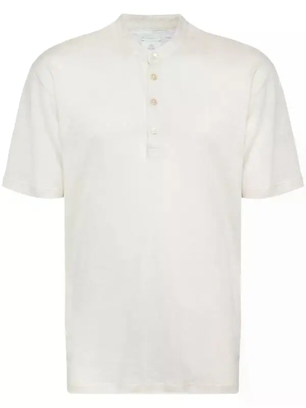 Eleventy Buttoned Linen-cotton T-shirt