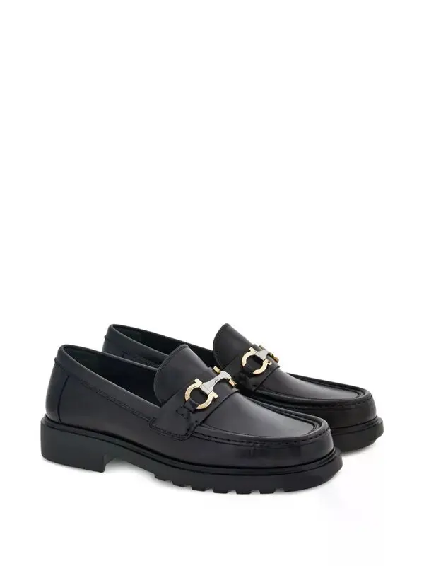 FERRAGAMO Gancini Plaque Leather Loafers