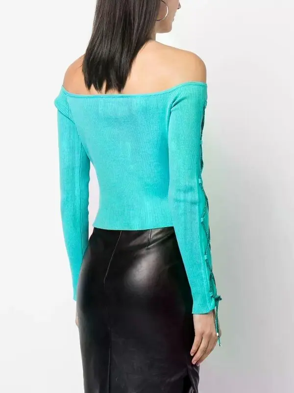 Giuseppe Di Morabito Off-shoulder Ribbed Knit Top With Lace-up Detailing