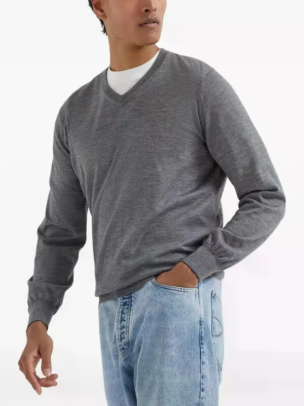 Brunello Cucinelli V-neck Wool Jumper - Grey