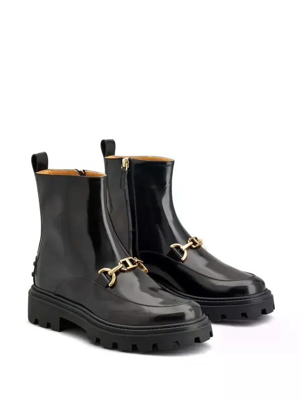 TOD'S Polished Leather Ankle Boots With Gold-tone Logo Plaque