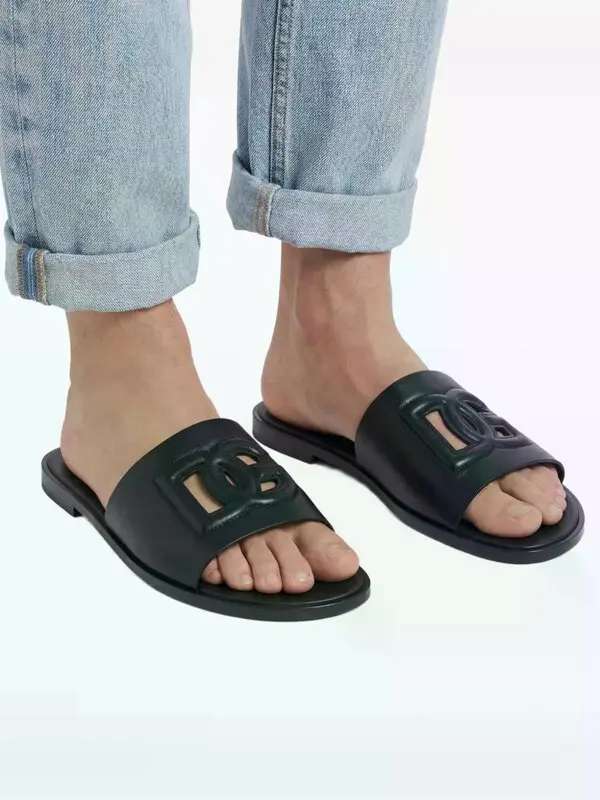 Dolce & Gabbana Embossed-logo Leather Slides