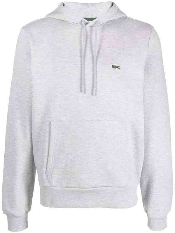 Lacoste Logo Patch Fleece Hoodie - Grey
