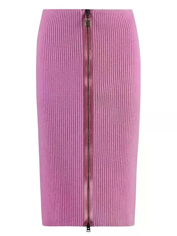 TOM FORD Ribbed Knit Midi Skirt With Satin Trim And Zip Fastening