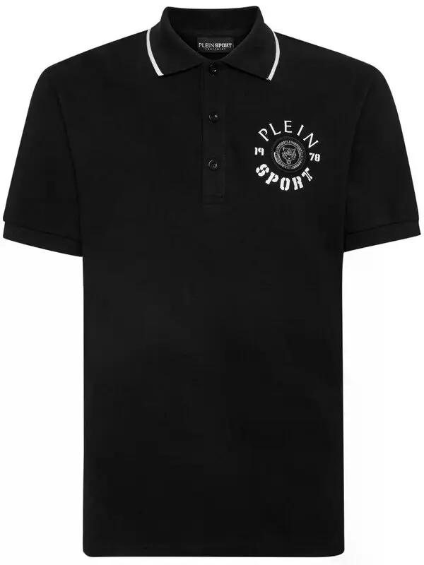 PLEIN SPORT Logo-appliqué Cotton Polo Shirt - Black