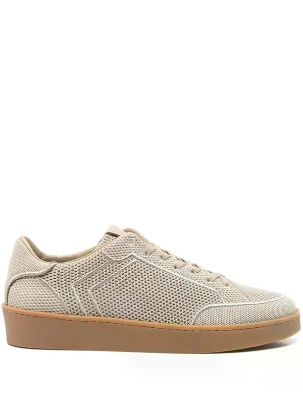 Canali Beige Mesh Lace-up Sneakers