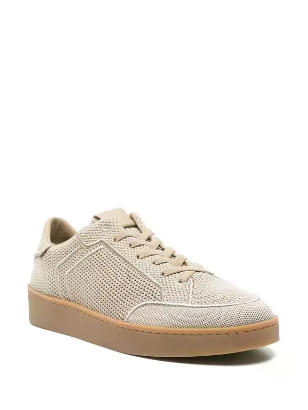 Canali Beige Mesh Lace-up Sneakers