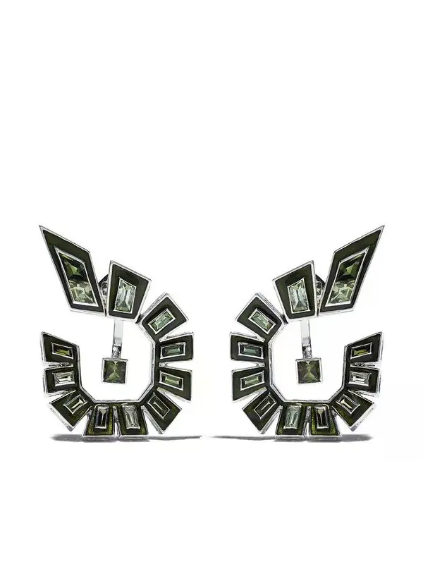 Stephen Webster 18kt White Gold Dynamite Enamel And Diamond Hoop Earrings - Silver