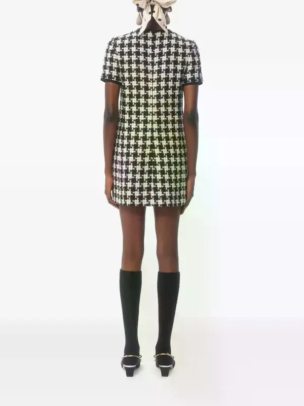 Valentino Garavani Houndstooth Tweed Mini Dress With Bow Detail