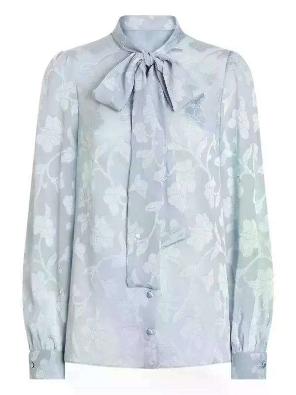 Dolce & Gabbana Floral-print Silk Blouse With Tie Detail - Blue
