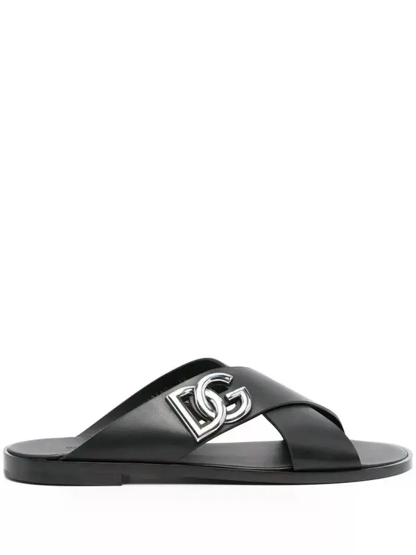 Dolce & Gabbana Dg Logo Leather Sandals - Black