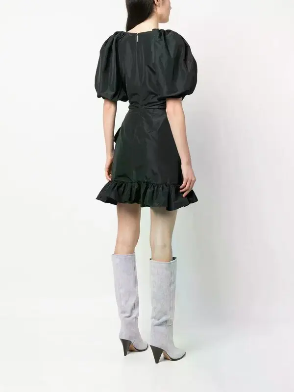 MSGM Puff Sleeve Wrap Dress With Ruffled Detailing