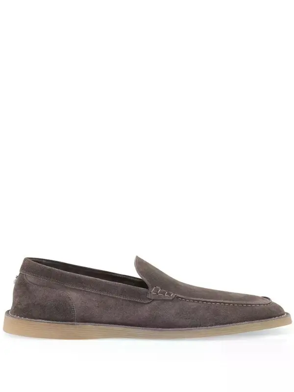 Dolce & Gabbana Dg-plaque Suede Loafers - Grey