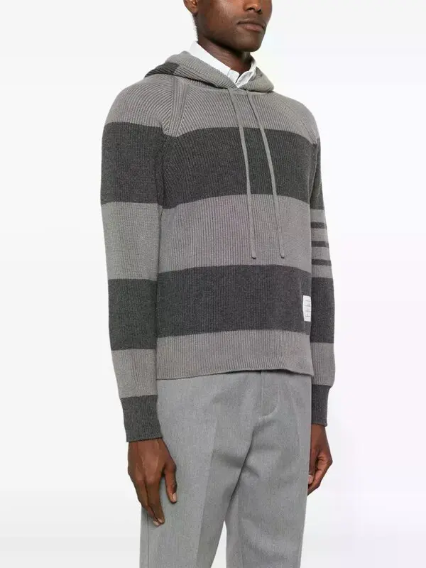 Thom Browne Striped Knitted Hoodie