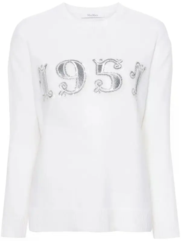 Max Mara Wool-cashmere Blend Crew Neck Sweater With Sequin Embellishment - White