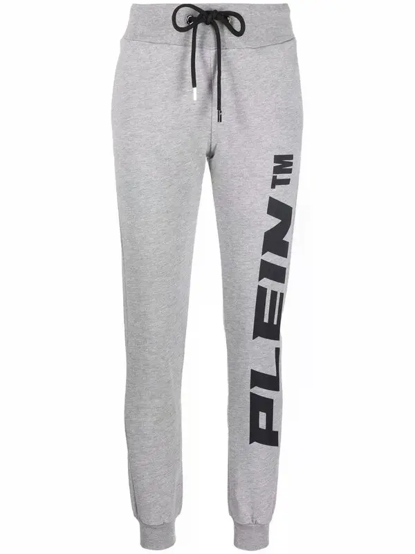 Philipp Plein Heather Cotton-blend Logo Print Joggers - Grey