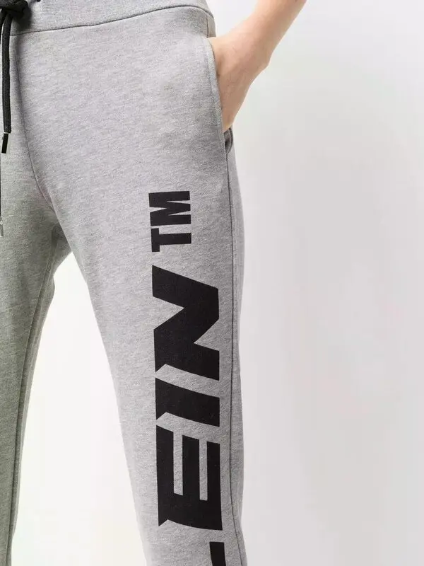Philipp Plein Heather Cotton-blend Logo Print Joggers - Grey