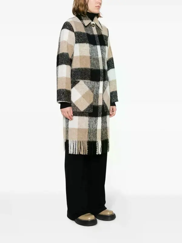 Woolrich Checked Fringed Hem Coat