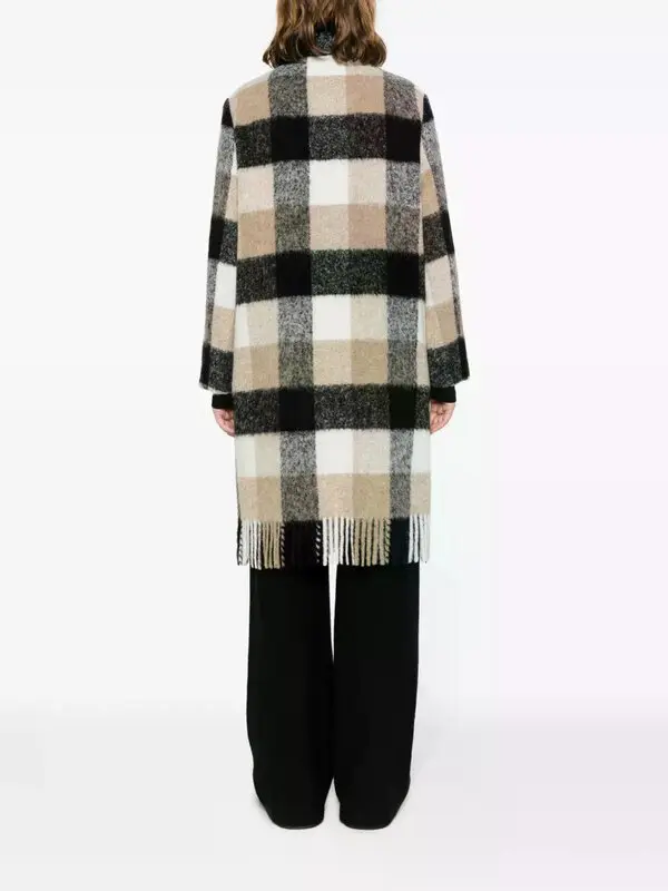 Woolrich Checked Fringed Hem Coat
