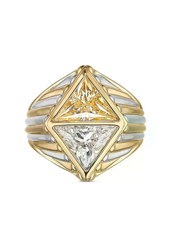 ANABELA CHAN 18kt Yellow And White Gold Diamond Signet Ring - Silver