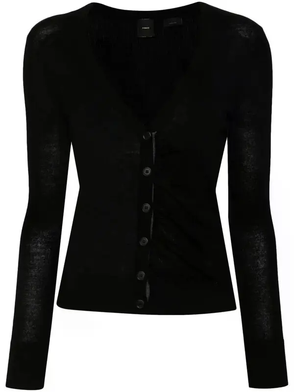Pinko Boise Cardigan With V-neck And Ruched Detailing - Black