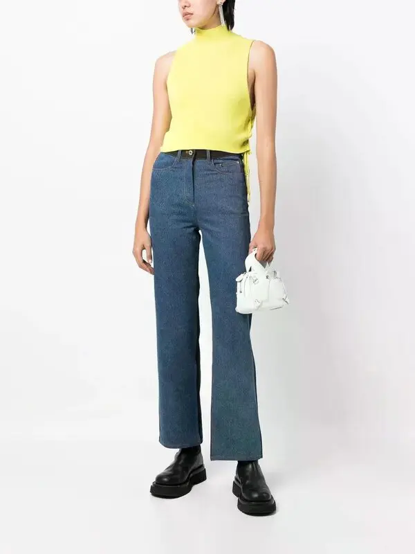 Rokh High Neck Sleeveless Lace-up Detail Cropped Top