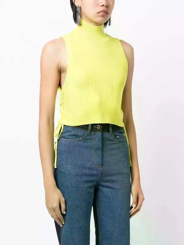 Rokh High Neck Sleeveless Lace-up Detail Cropped Top