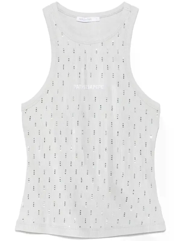 Patrizia Pepe Logo-embroidered Tank Top With Rhinestone Embellishment - Silver