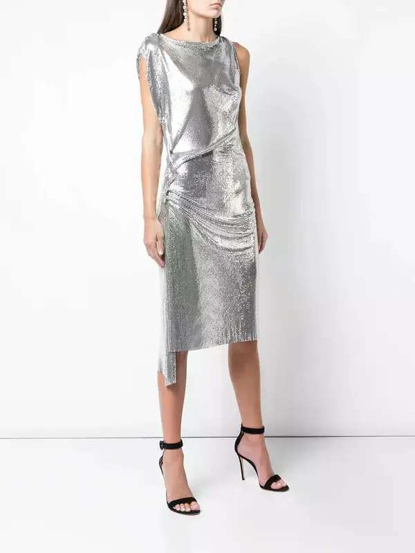Rabanne Tone Aluminium Draped Midi Dress