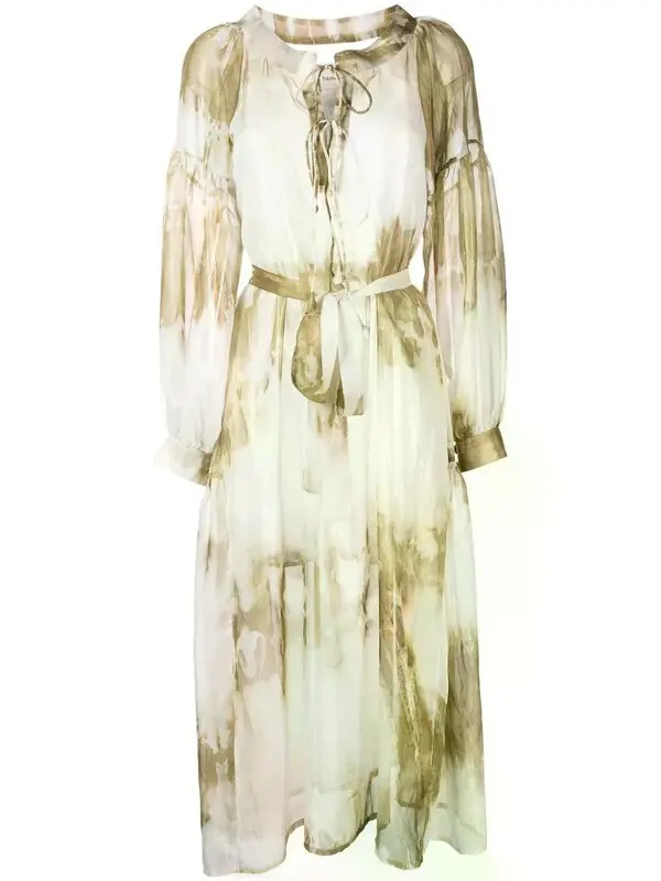 BAMBAH Tie-dye Sheer Sleeve Midi Dress