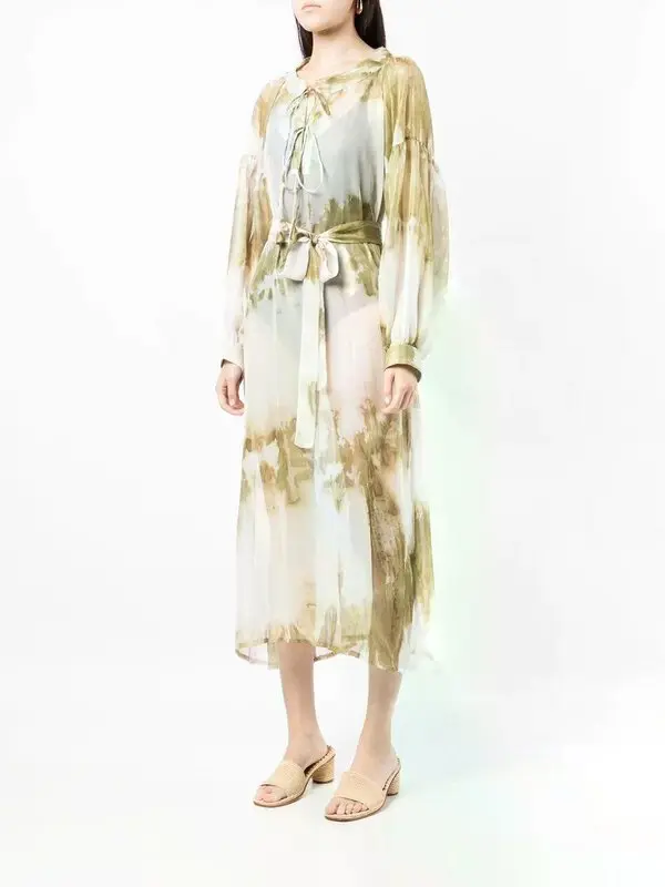 BAMBAH Tie-dye Sheer Sleeve Midi Dress