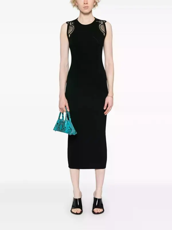 TWINSET Ribbed Lace-detail Midi Dress - Black