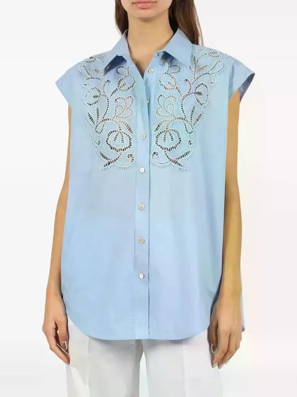 P.a.r.o.s.h Sleeveless Cotton Shirt With Cut-out Detailing - Blue