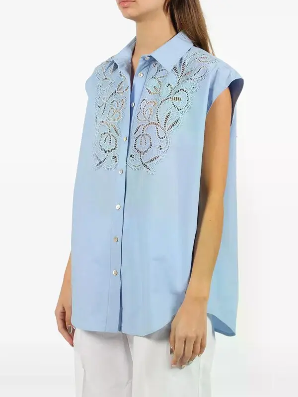 P.a.r.o.s.h Sleeveless Cotton Shirt With Cut-out Detailing - Blue