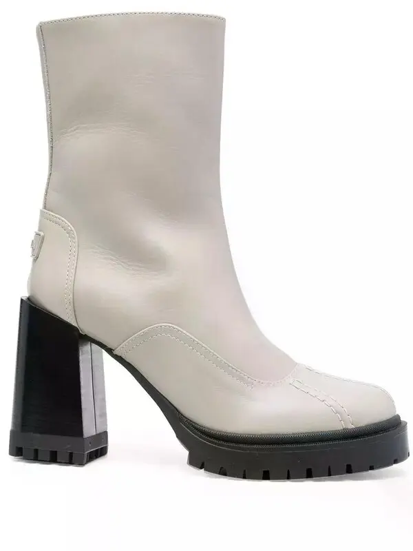 Furla Leather Ankle Boots With Block Heel - Grey