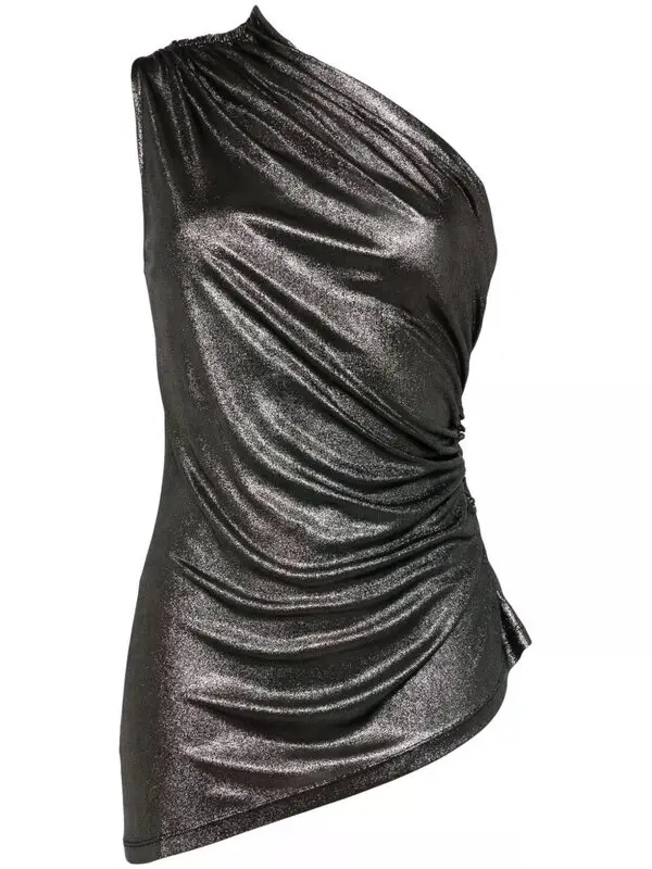 Atlein One-shoulder Draped Metallic Top - Black
